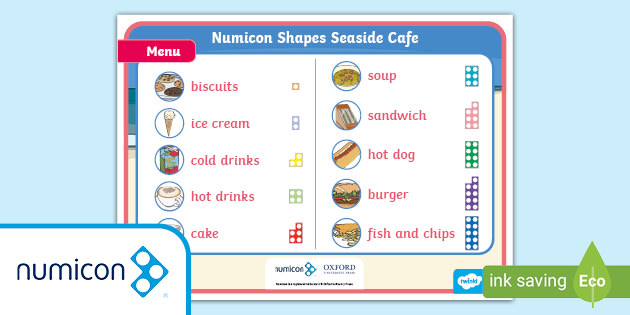 Numicon Shape Seaside Cafe Menu Poster
